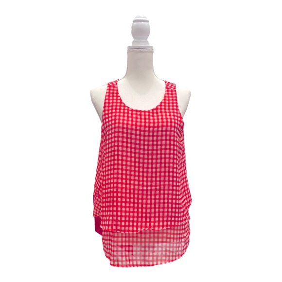 Tops Lilis Closet Sheer Overlay Tie Back Gingham Tank Top Poshmark